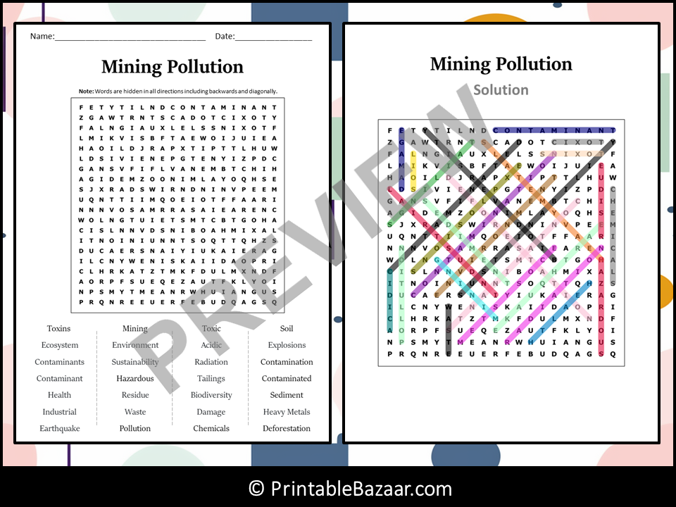 Mining Pollution Word Search Puzzle Worksheet Activity | Teaching Resources