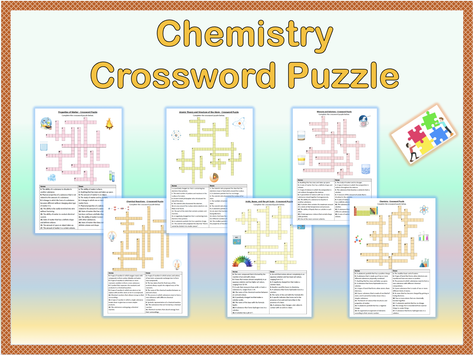 Chemistry Crossword Puzzle Worksheets Bundle No Prep Printables Chemistry Crossword Puzzle Worksheets Bundle No Prep Printables