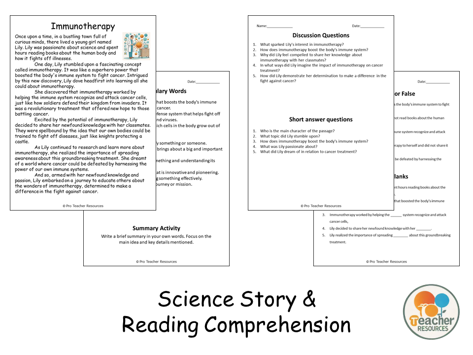 Immunotherapy Reading Science Story Comprehension Questions Worksheet ...