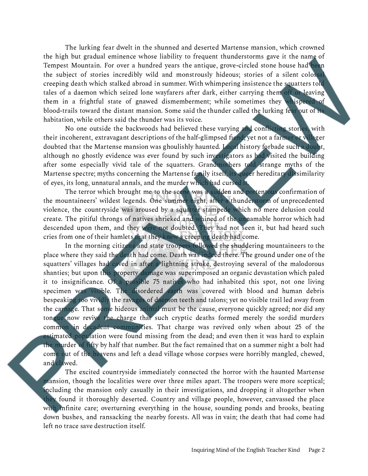 "The Lurking Fear" by H.P. Lovecraft Close Reading Worksheet | Teaching ...