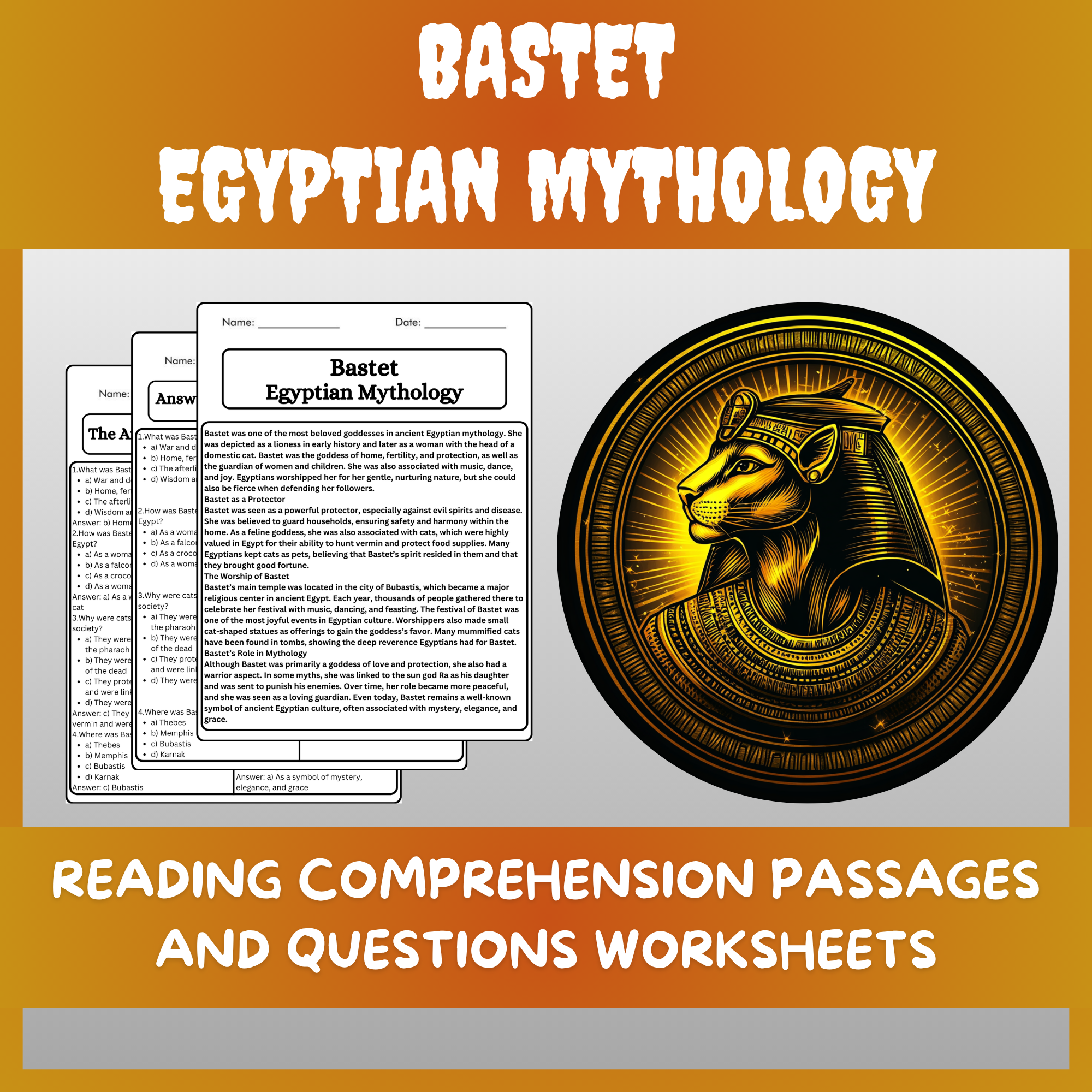 Bastet - Egyptian Mythology Reading Comprehension Passages & Questions ...