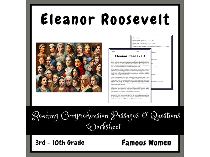 Eleanor Roosevelt Reading Comprehension Passages & Questions Worksheets ...