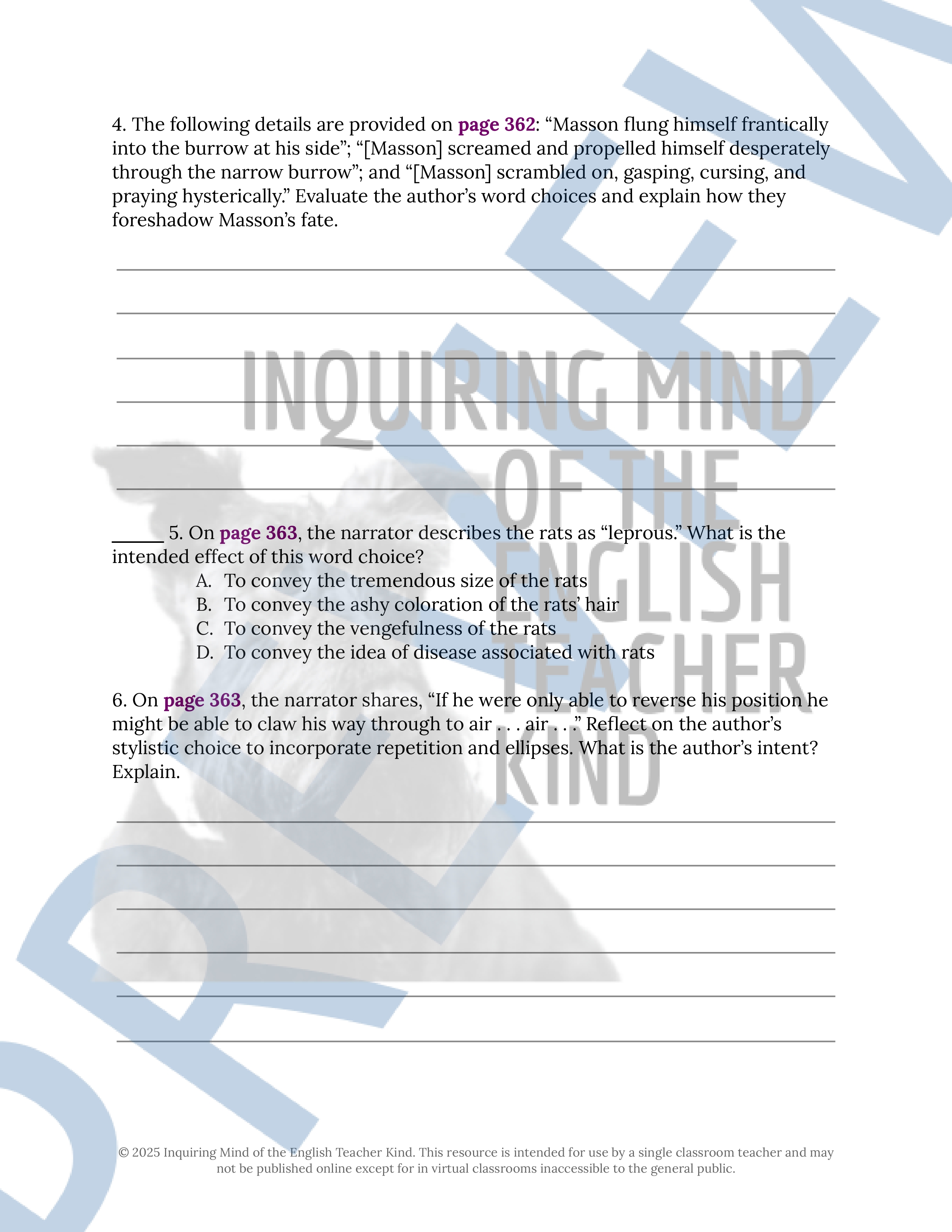 "The Graveyard Rats" by Henry Kuttner Gothic Story Analysis Worksheet ...