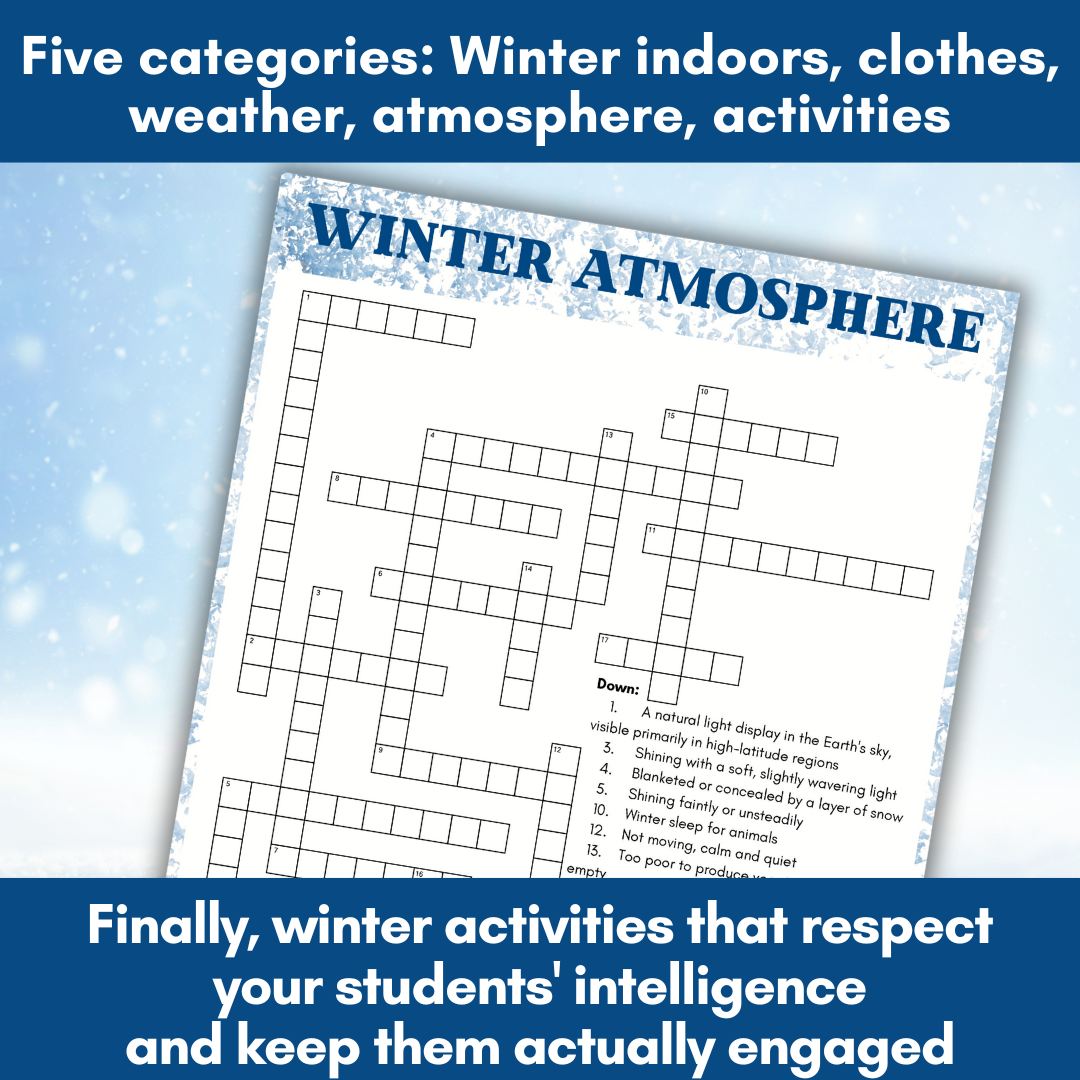 Winter Vocabulary Crossword Puzzles – No-Prep Activity for Secondary ...