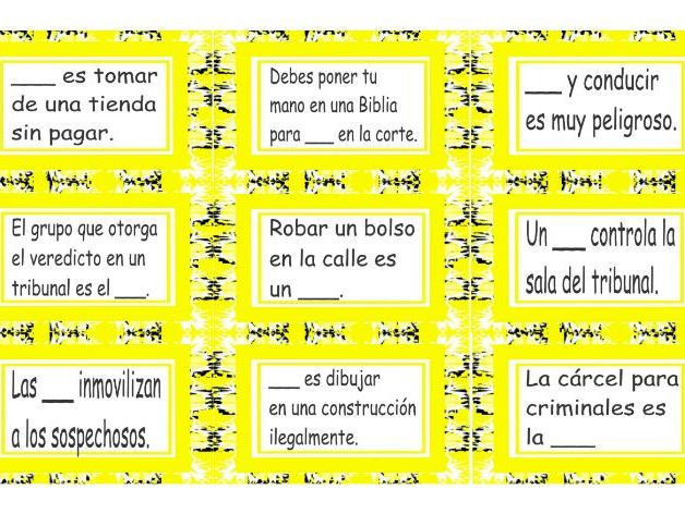 Crime, Law Enforcement and Courts Spanish 4 Worksheet-2 Game-1 Exam ...