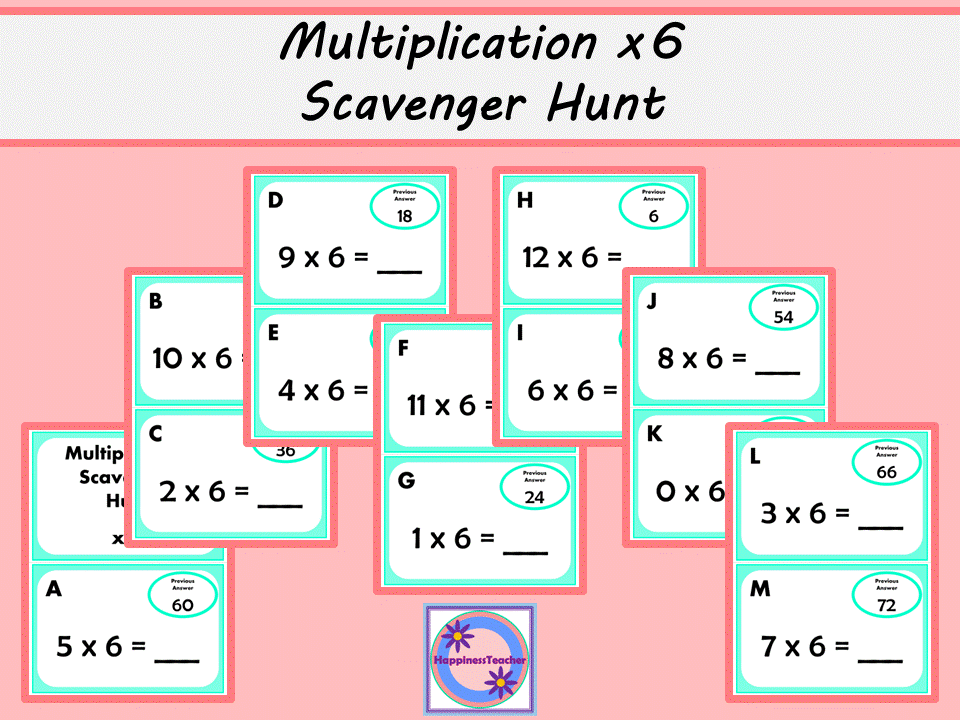 Multiplication x6 Scavenger Hunt | Teaching Resources