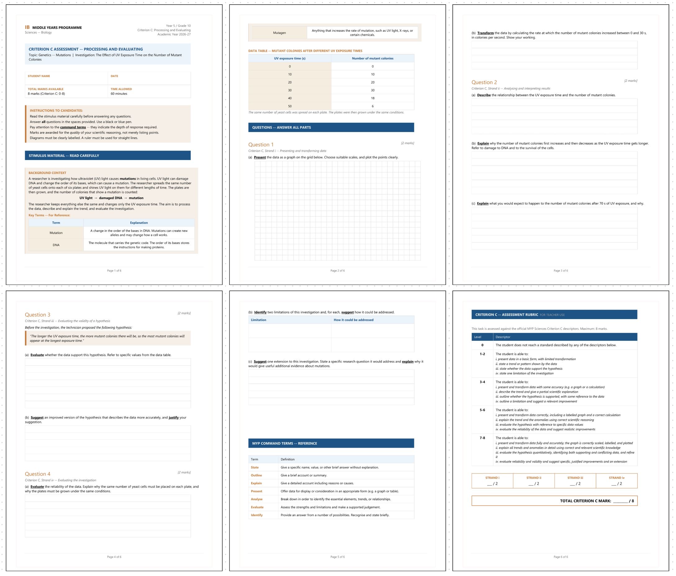 MYP Grade 10 Biology: 3 Criterion C Assessment Tasks - Genetics - 2026 ...
