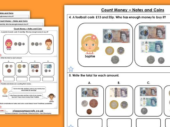 Year 2 Count Money Notes And Coins Autumn Block 3 Maths Homework Extension Teaching Resources