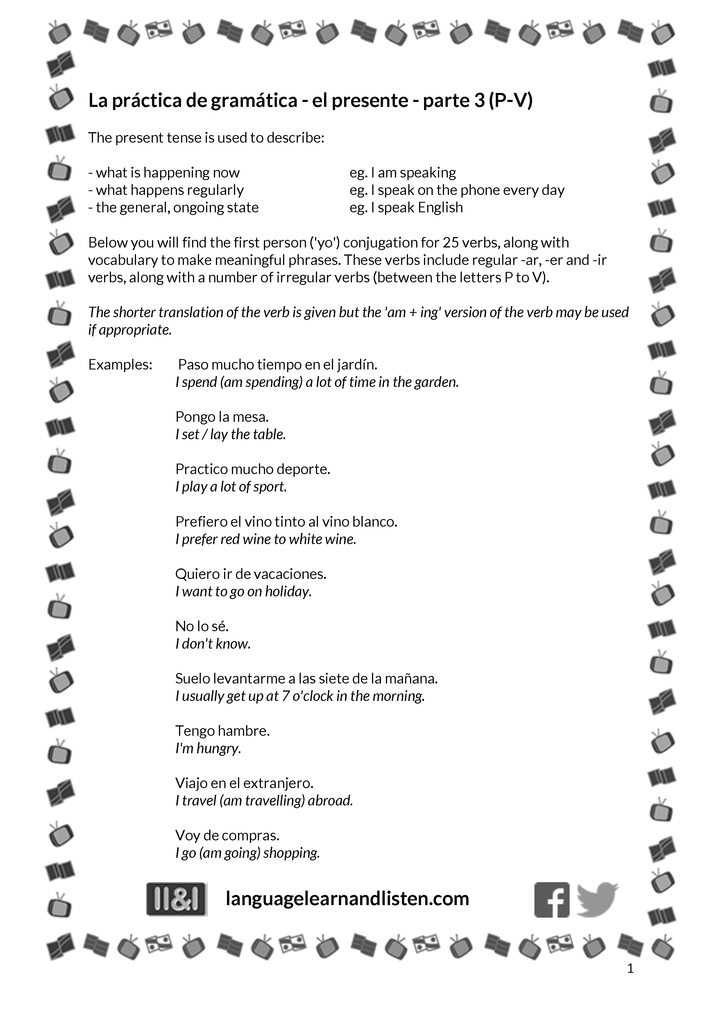 Spanish Present Tense Practice Part 3 Verbs P To V Teaching Resources Spanish Present Tense Practice Part 3 Verbs P To V Teaching Resources