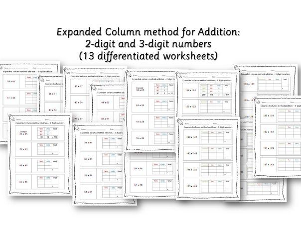 Year 3 / Year 4 Expanded column method - 2-digits and 3-digits with ...