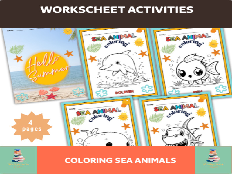 sea animals coloring activity worksheet for kindergarten | Teaching ...