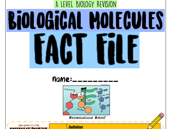 A Level Biology - Biological Molecules Revision Booklet | Teaching ...
