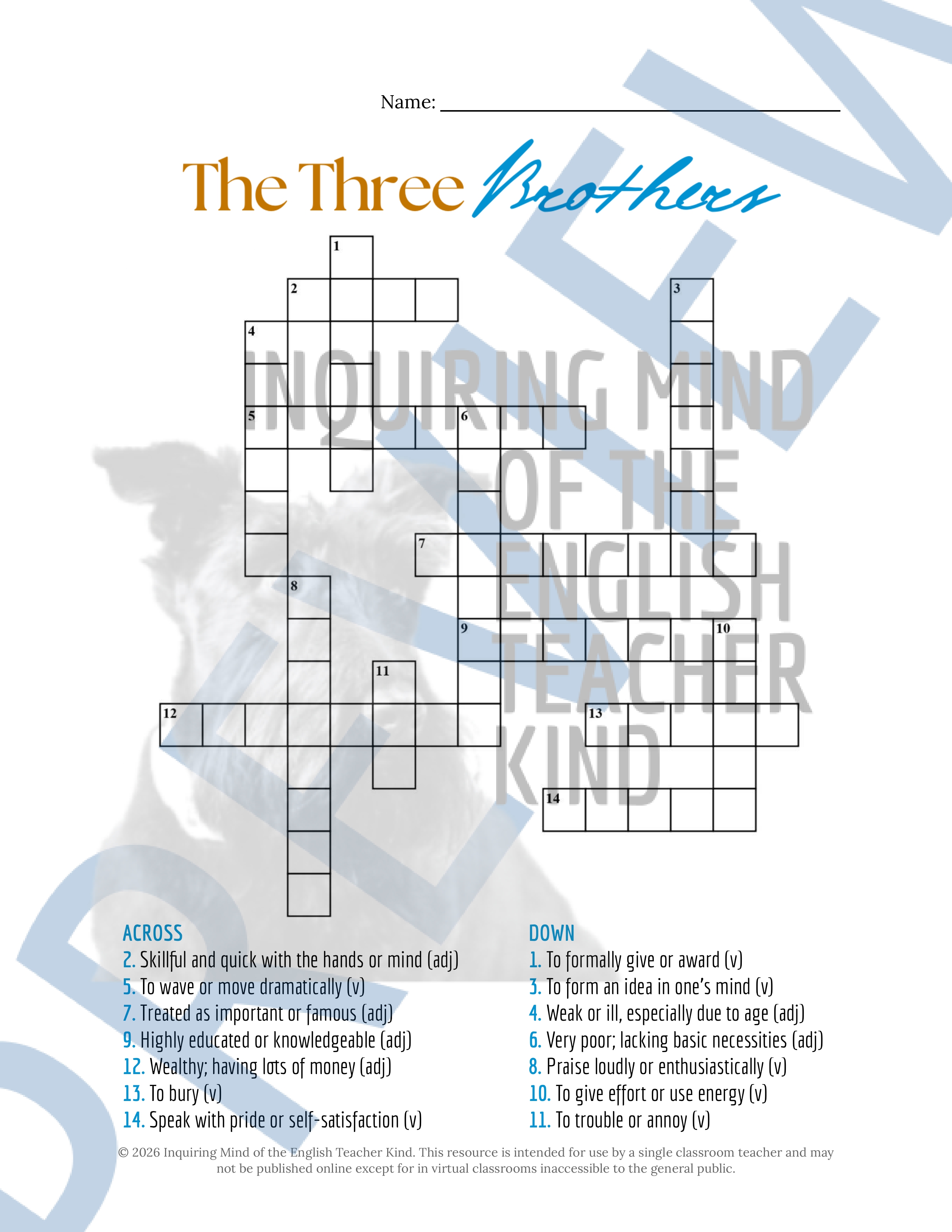 "The Three Brothers" Vocabulary Activities | Grimm's Fairy Tale ...