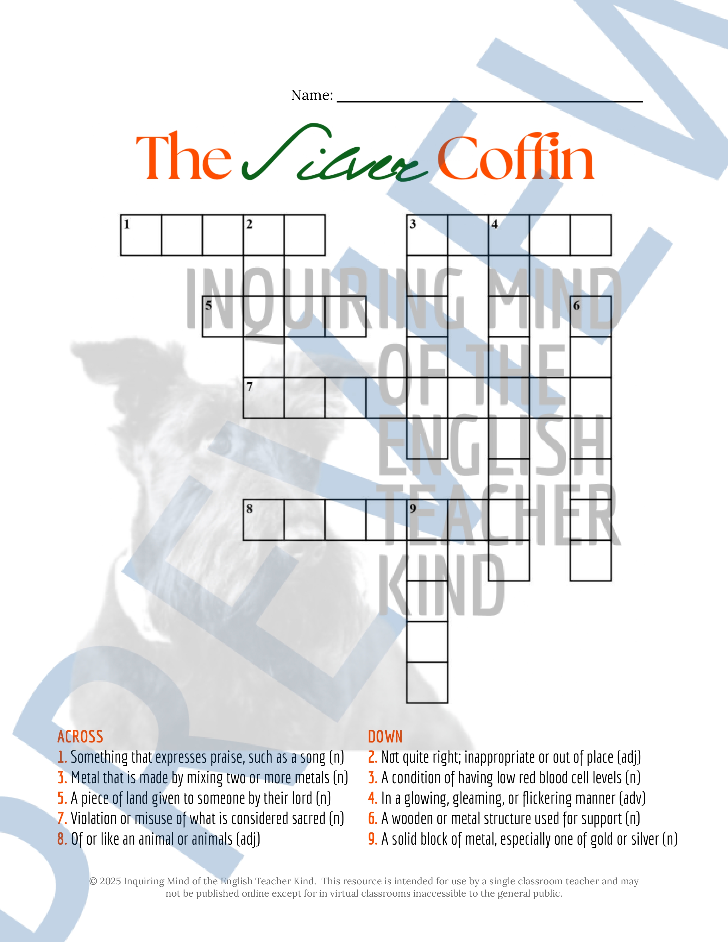 "The Silver Coffin" by Robert B. Johnson Vocabulary Games | Paranormal ...