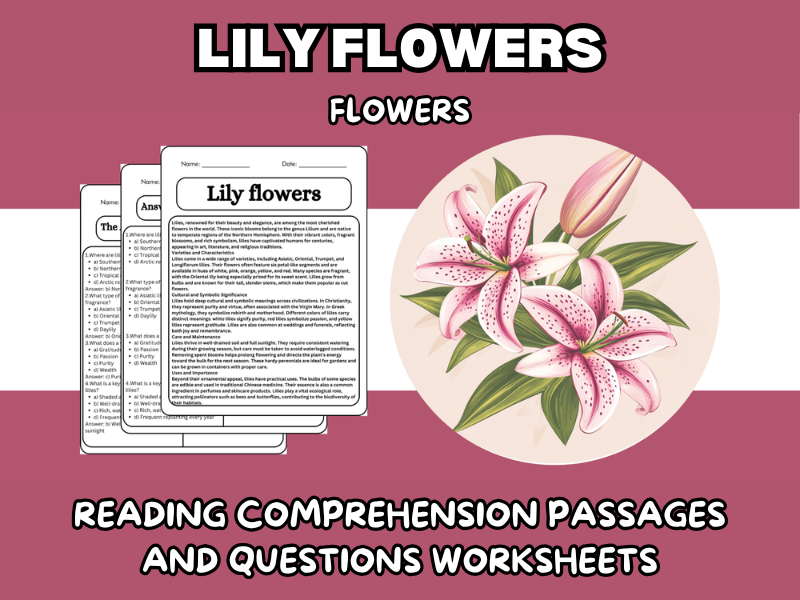 Lily Flowers - Flowers Reading Comprehension Passages & Questions ...
