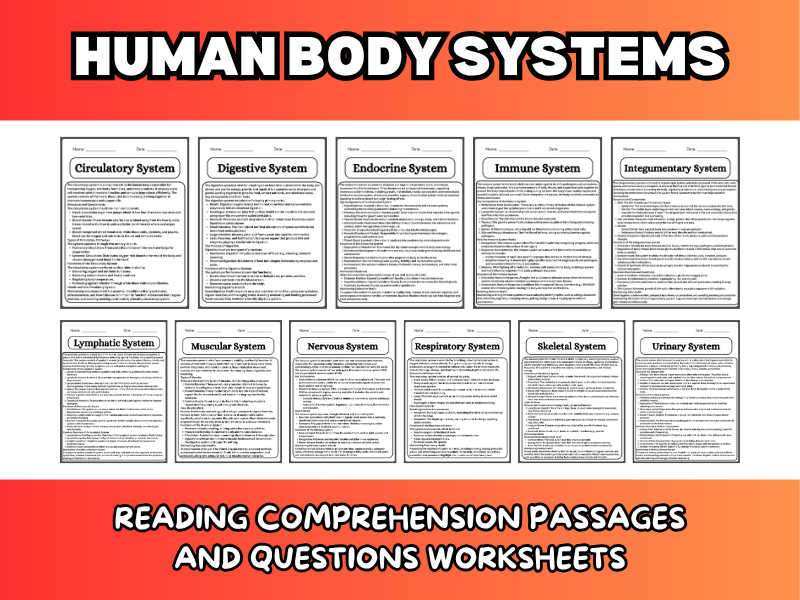 Human Body Systems Reading Comprehension Passages and Questions ...