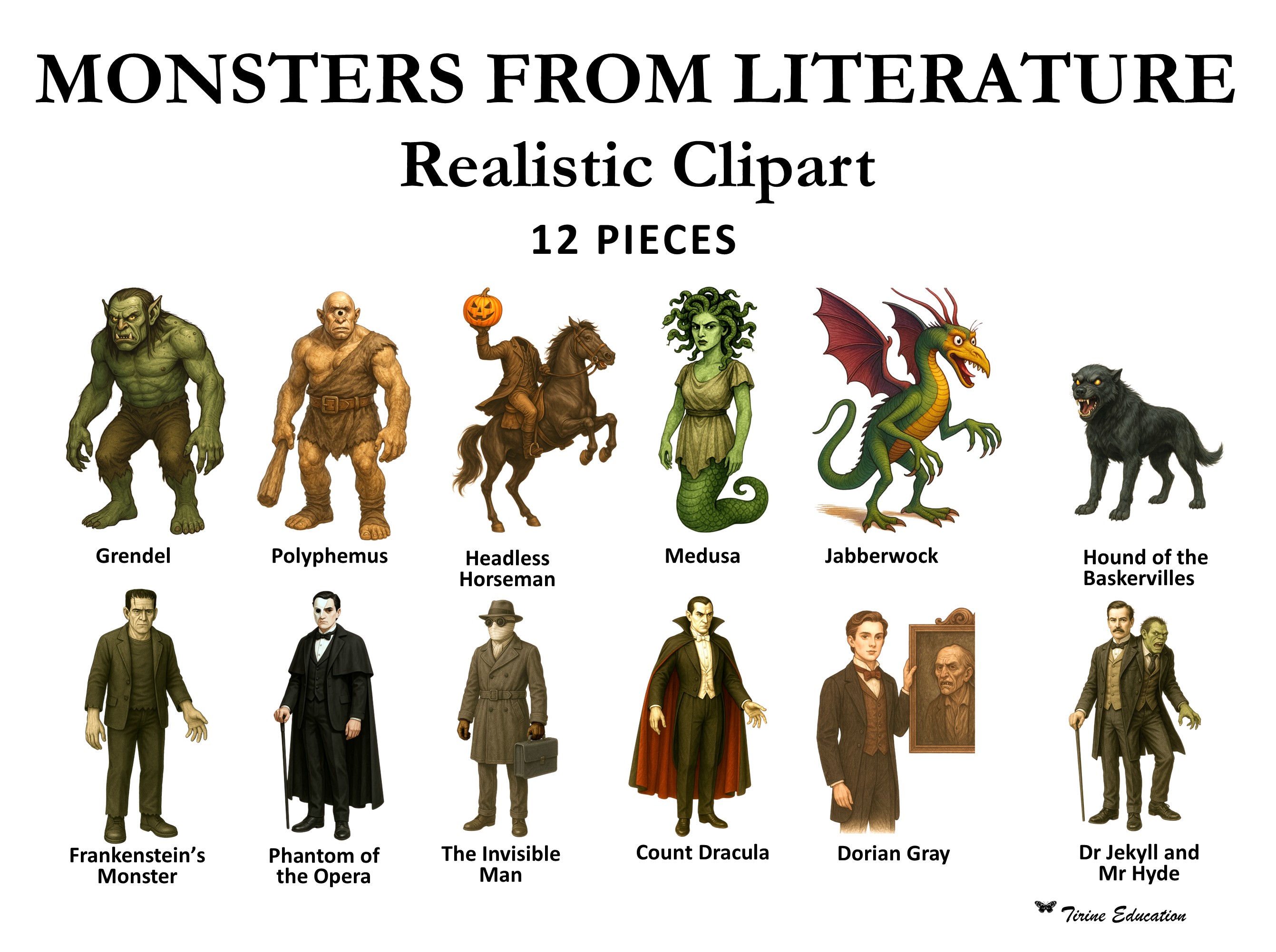 Monsters From Literature Clipart Set: Realistic Illustrations for ...