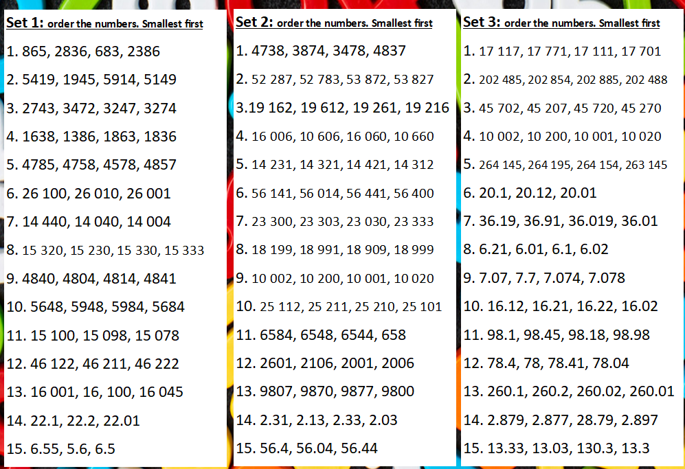 ORDERING NUMBERS WORKSHEET IDEAL FOR YEAR 5/6 | Teaching Resources