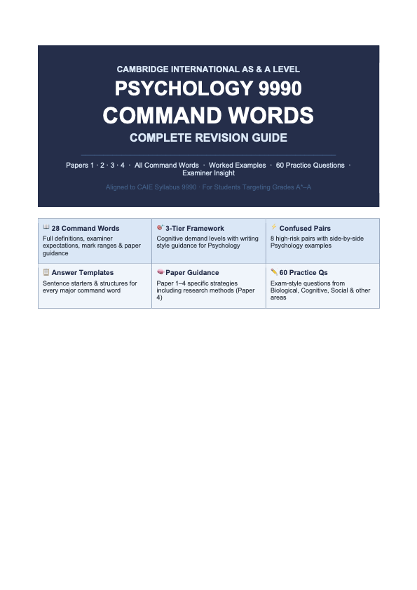 CIE AS & A level Psychology 9990 Command Words Guide with 60 Paper ...