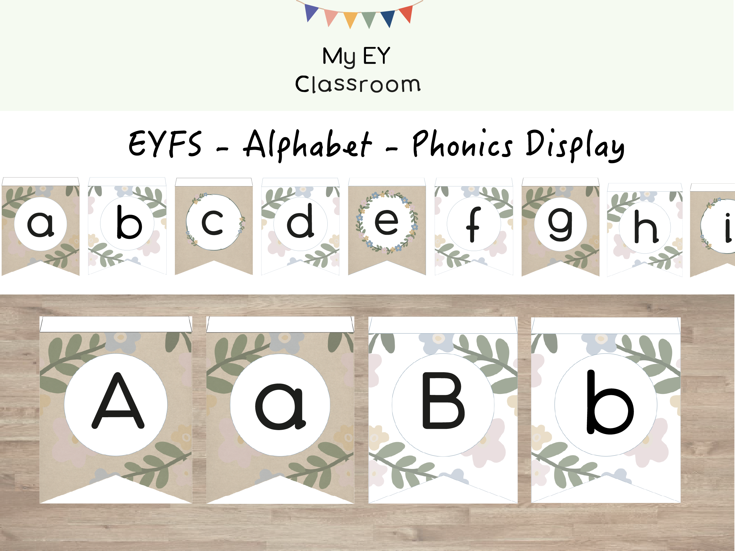 Floral Alphabet Bunting (A–Z Uppercase and Lowercase) – Classroom ...