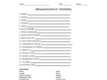 Measurements in Chemistry Word Scramble for General Chemistry ...