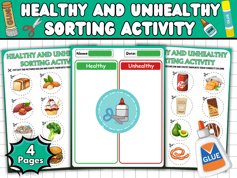 Healthy and Unhealthy Food Sorting Activity | Cut and Paste Activity ...
