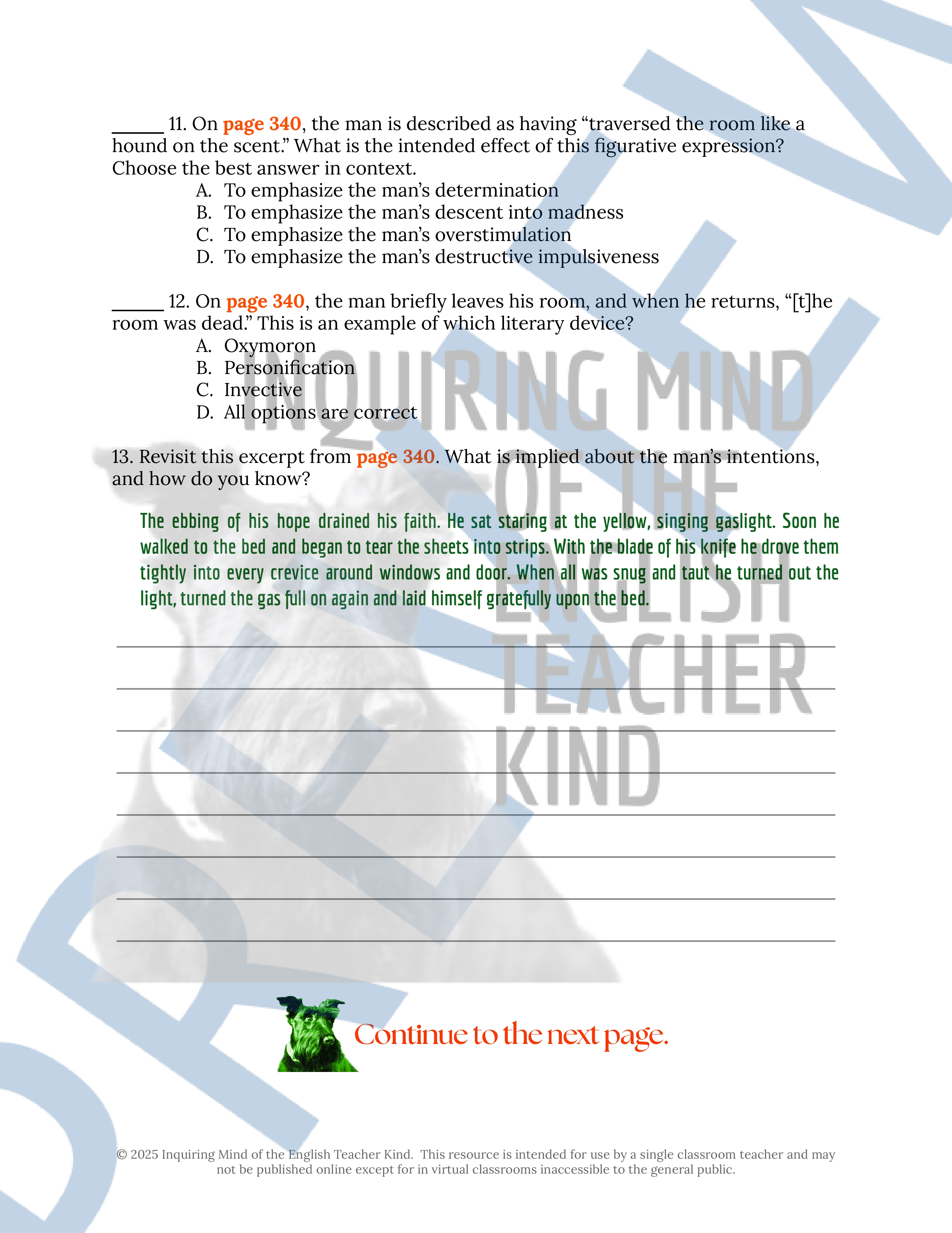 "The Furnished Room" by O. Henry Close Reading Analysis Worksheet and ...