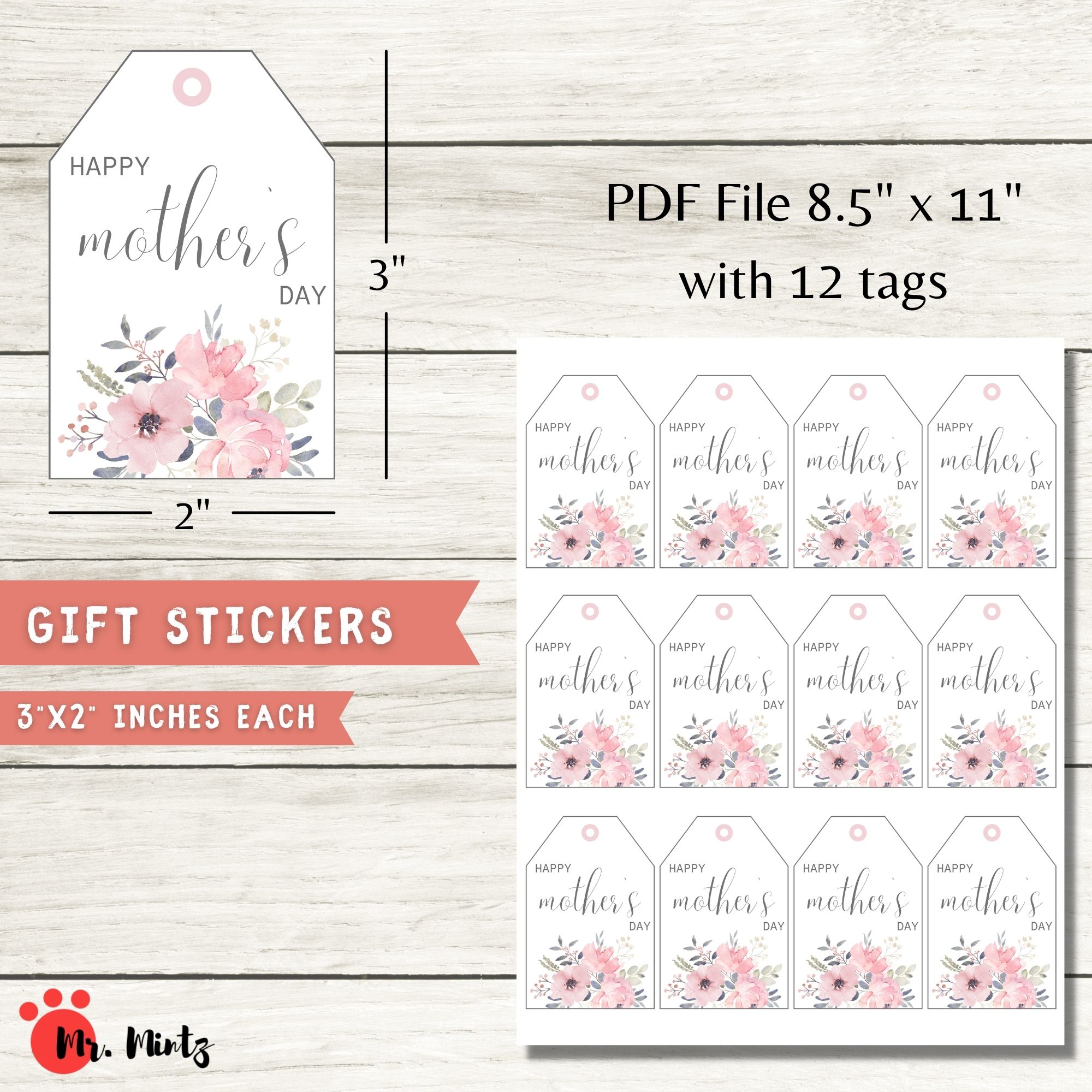 Printable Mother’s Day Gift Tags | Floral Gift Labels for Preschool and ...