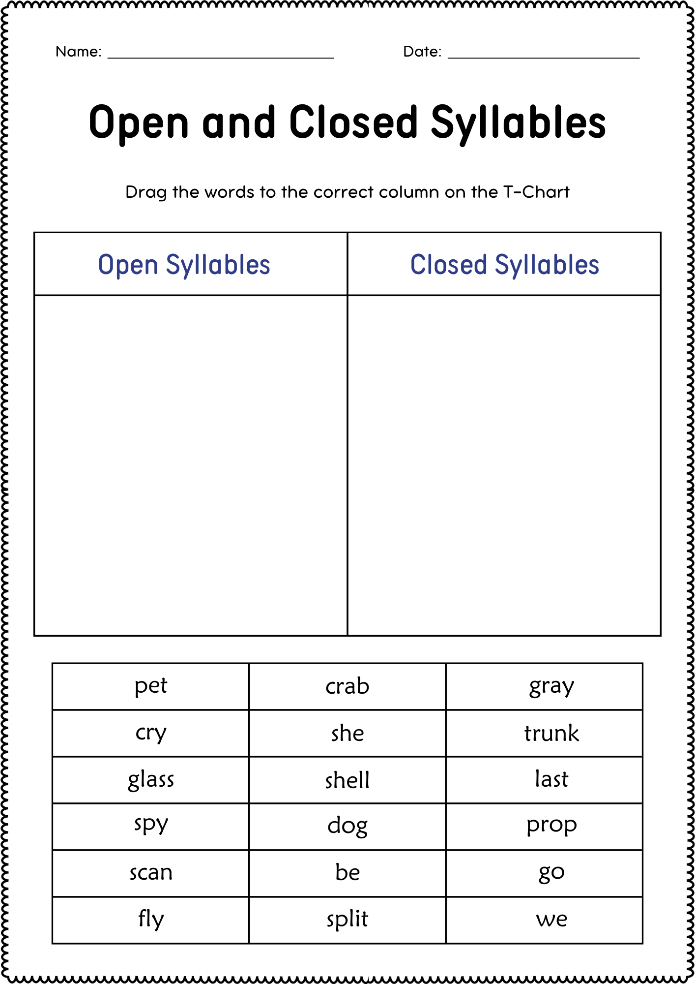 Open and Closed Syllables Grammar Worksheets - Open and Closed Syllable ...