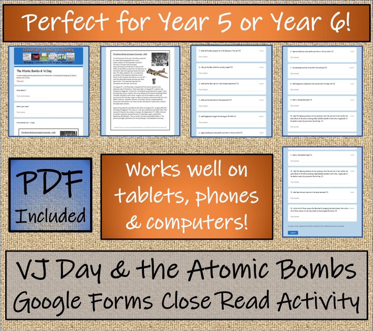UKS2 VJ Day & The Atomic Bombs Reading Comprehension Activity | Digital ...