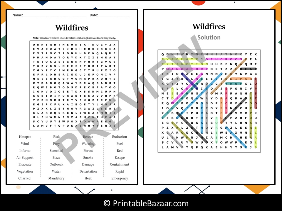 Wildfires Word Search Puzzle Worksheet Activity | Teaching Resources