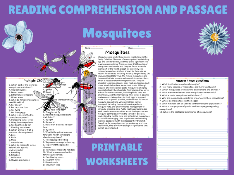 Engaging Reading Passage on Mosquitoes with Interactive Questions ...