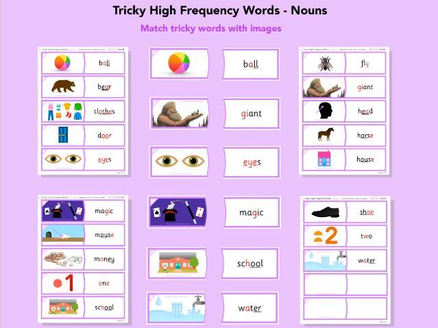 High frequency word Read/match - Nouns ('tricky' words) | Teaching ...