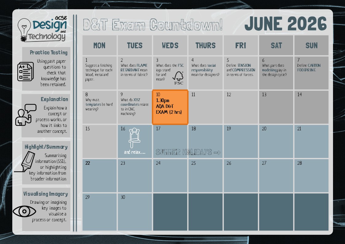 GCSE D&T Revision: Exam Question Countdown Calendar 2026 KS4 | Teaching ...