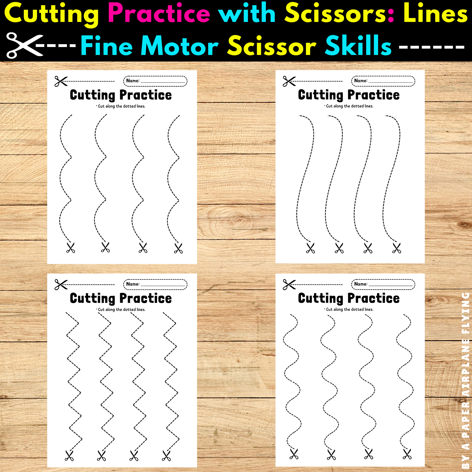 Cutting Practice with Scissors: Lines - Fine Motor Scissor Skills ...