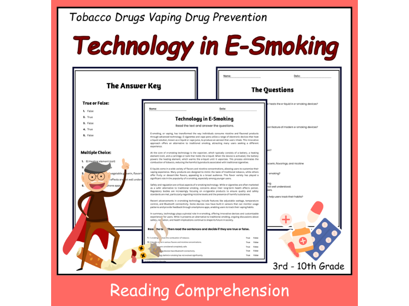 Technology in E-Smoking Reading Comprehension Passages & Questions Worksheets | Teaching Resources