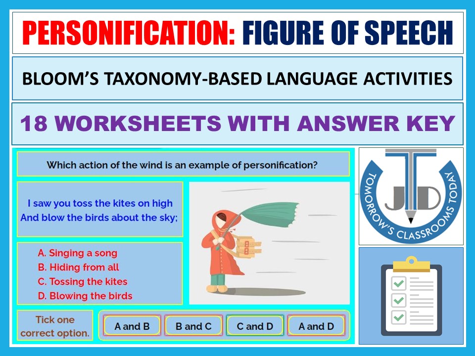 PERSONIFICATION FIGURE OF SPEECH WORKSHEETS WITH ANSWERS Teaching 
