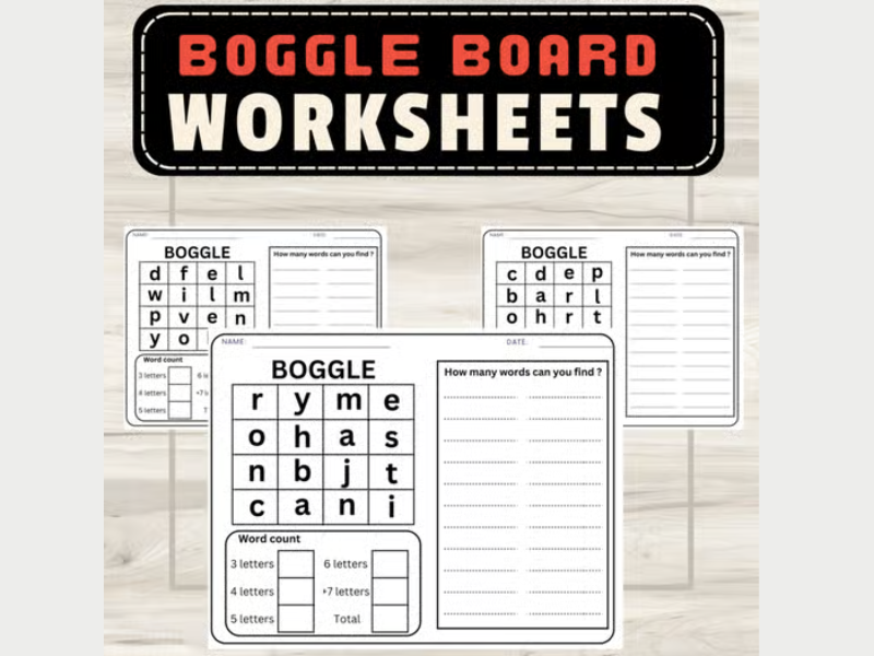 Boggle Board Worksheets for Making Words: Spark Creativity and ...
