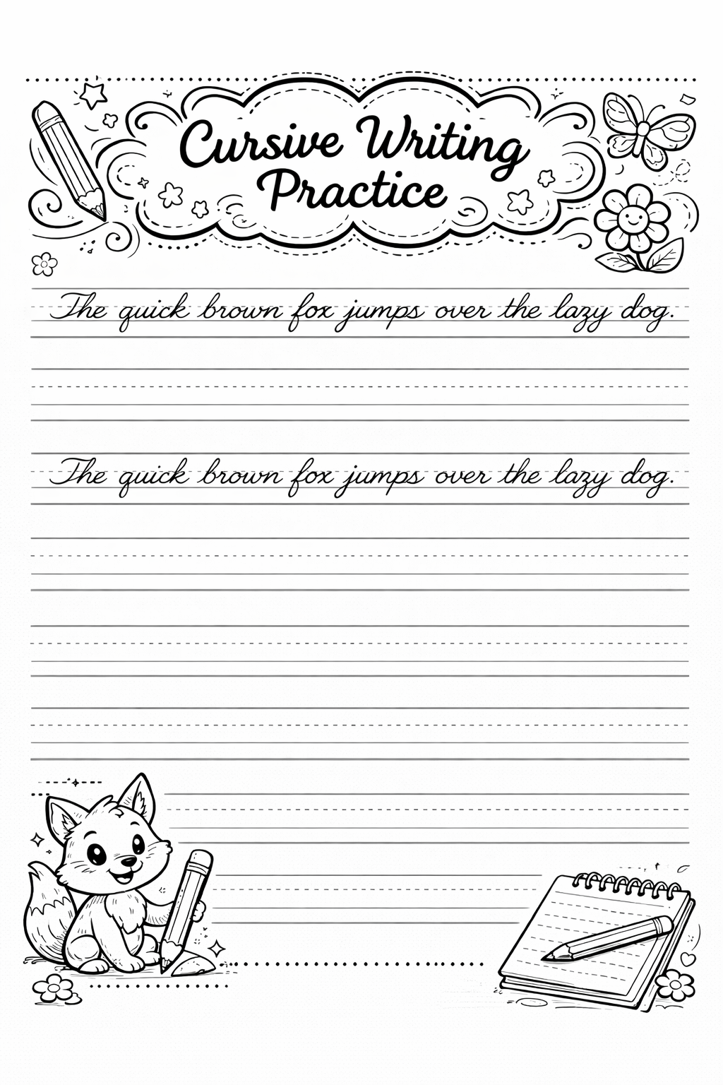 Bundle of 5 Fune Cursive Handwriting Practice Worksheet- Every letter ...