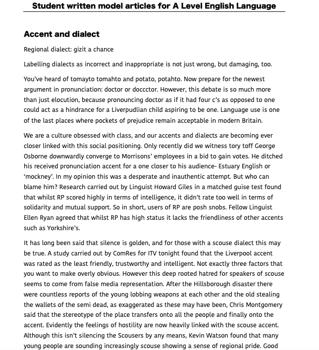 Example Articles A Level English Language Teaching Resources Example Articles A Level English Language Teaching Resources