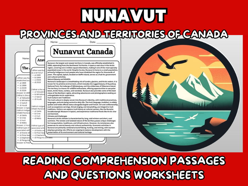 Nunavut - Provinces and Territories of Canada Reading Comprehension ...