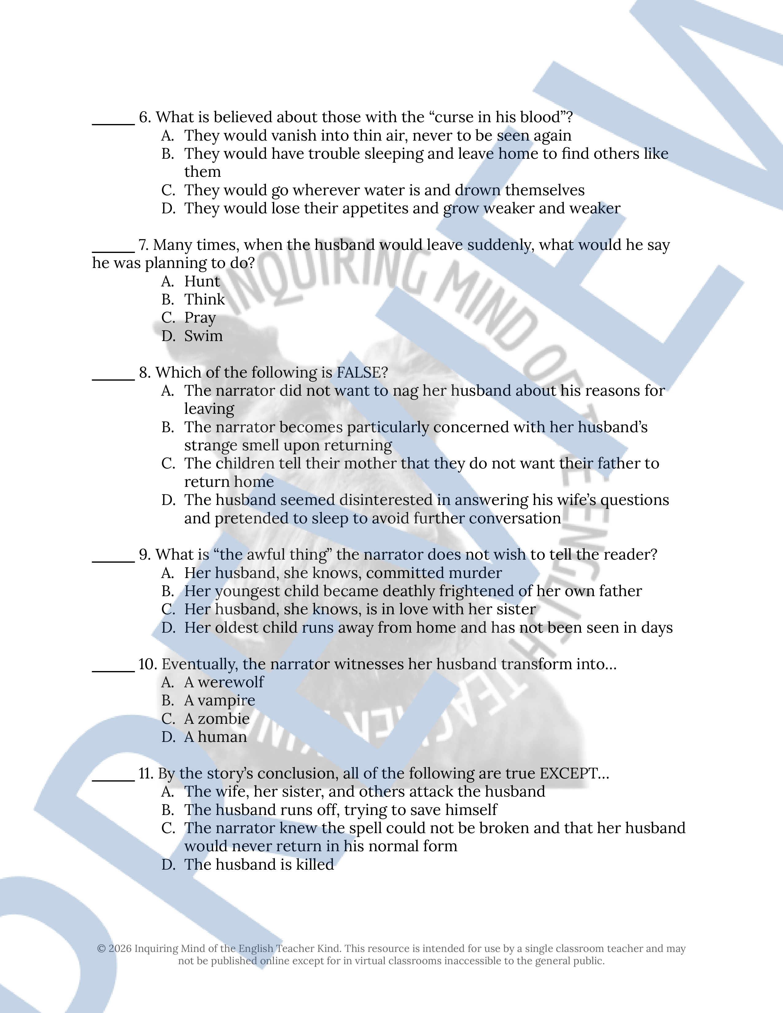 "The Wife's Story" by Ursula K. Le Guin Quiz and Answer Key | Fantasy ...