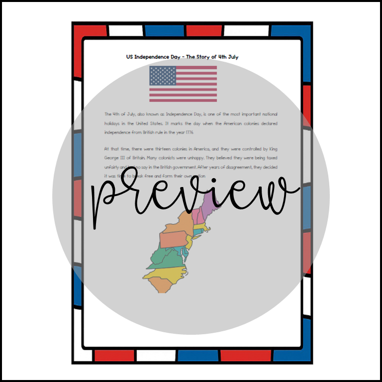 4th of July Reading Comprehension – Independence Day History & Founding ...