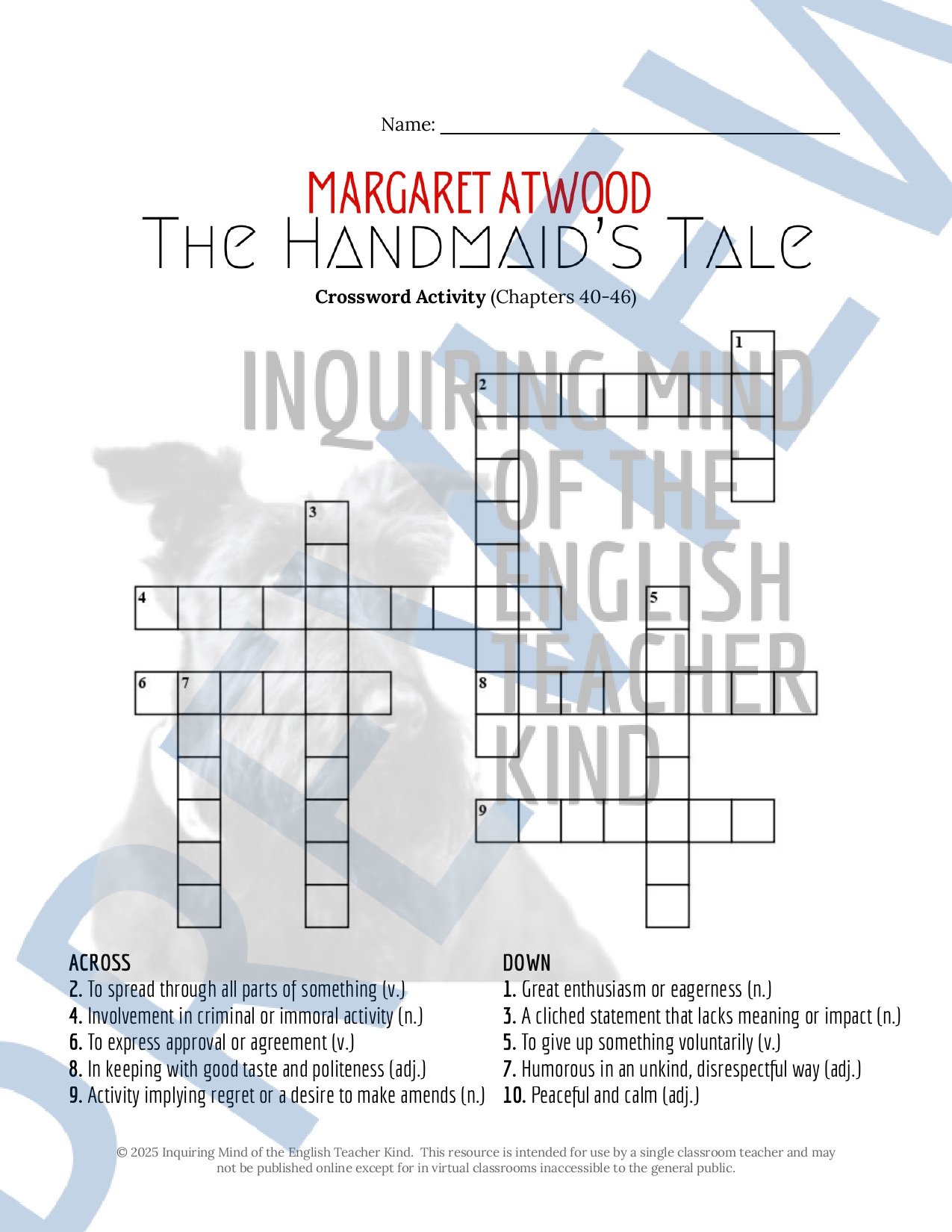 The Handmaid's Tale Chapters 40 through 46 Vocabulary Games | Teaching ...