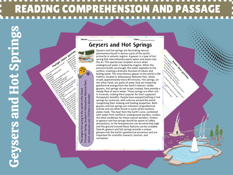 Exploring Geysers and Hot Springs: Engaging Reading Passage and ...
