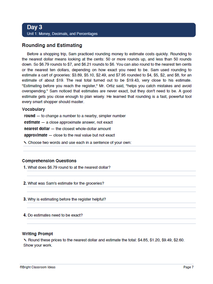 Grade 5 Financial Literacy Reading Comprehension | 180 Daily Passages ...