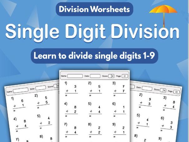 Single-Digit Division Worksheets - 1-Digit ÷ 1-Digit Practice for Year ...