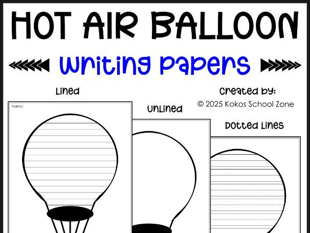 Hot Air Balloon Writing Paper Blank Lined and Dotted Handwriting Lines ...