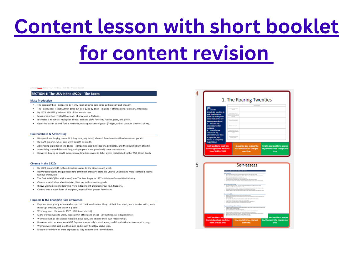 iGCSE Edexcel The USA, 1918-41: paper 2, Part A, option 2 content and ...