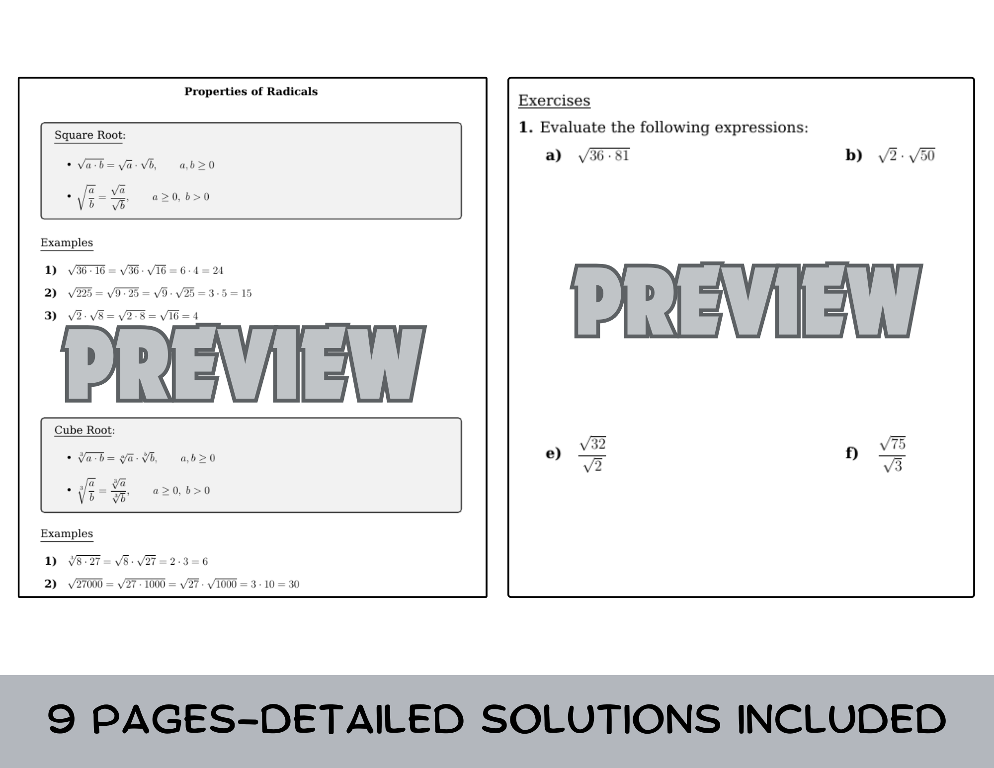 Properties of Radicals Worksheet (with solutions) | Teaching Resources